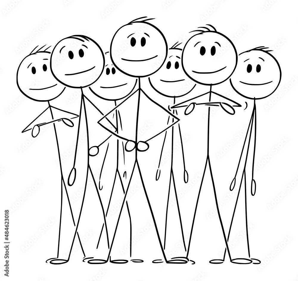 Big Smiling Business Team With Leader, Vector Cartoon Stick Figure ...