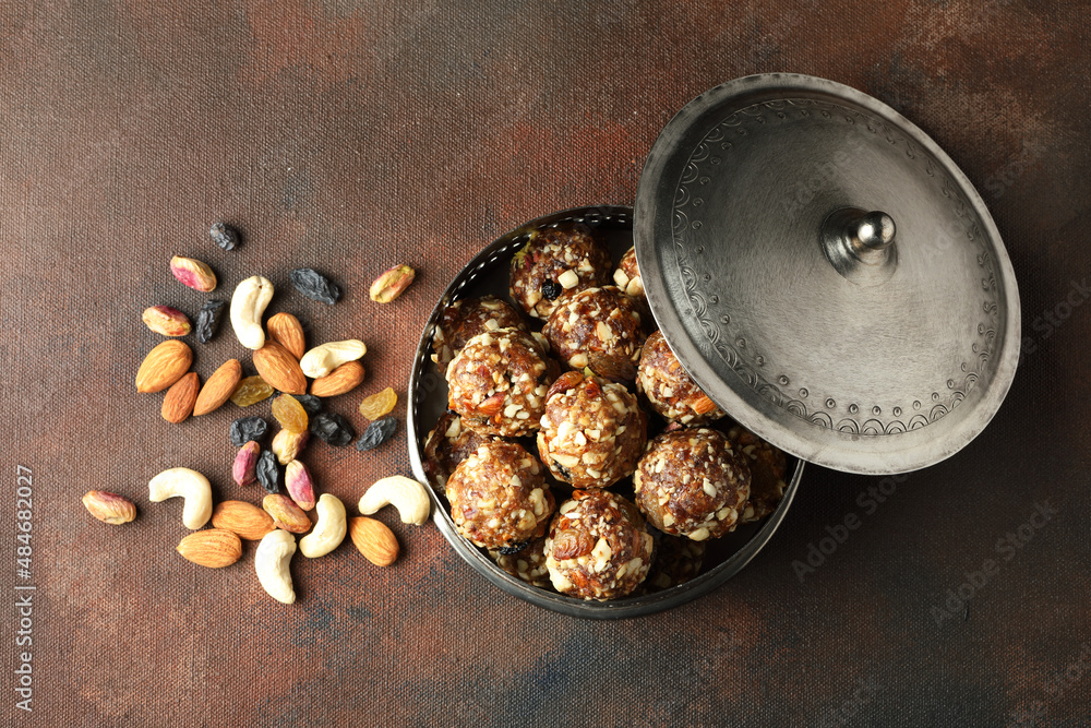 Indian sweet dry fruits and nuts laddu, which is a traditional, healthy ...