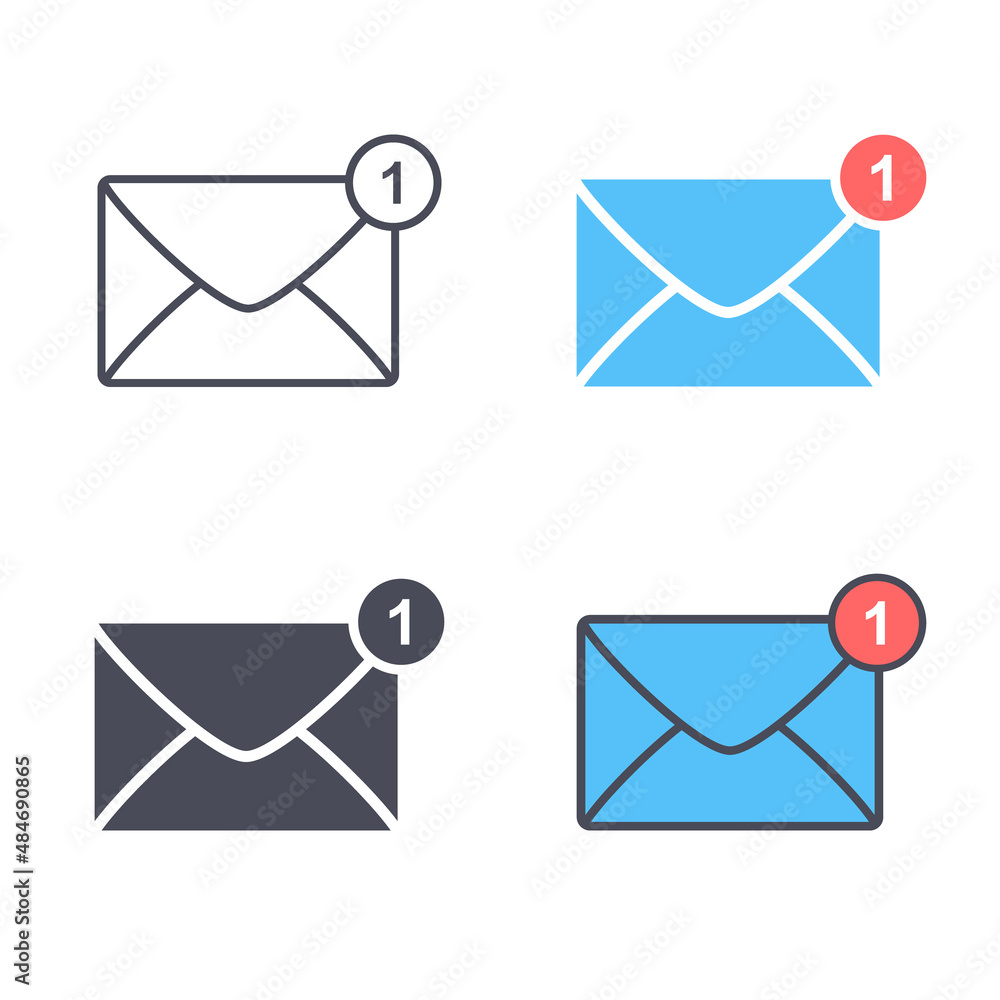 New incoming message icon set. Envelope with notification symbol ...