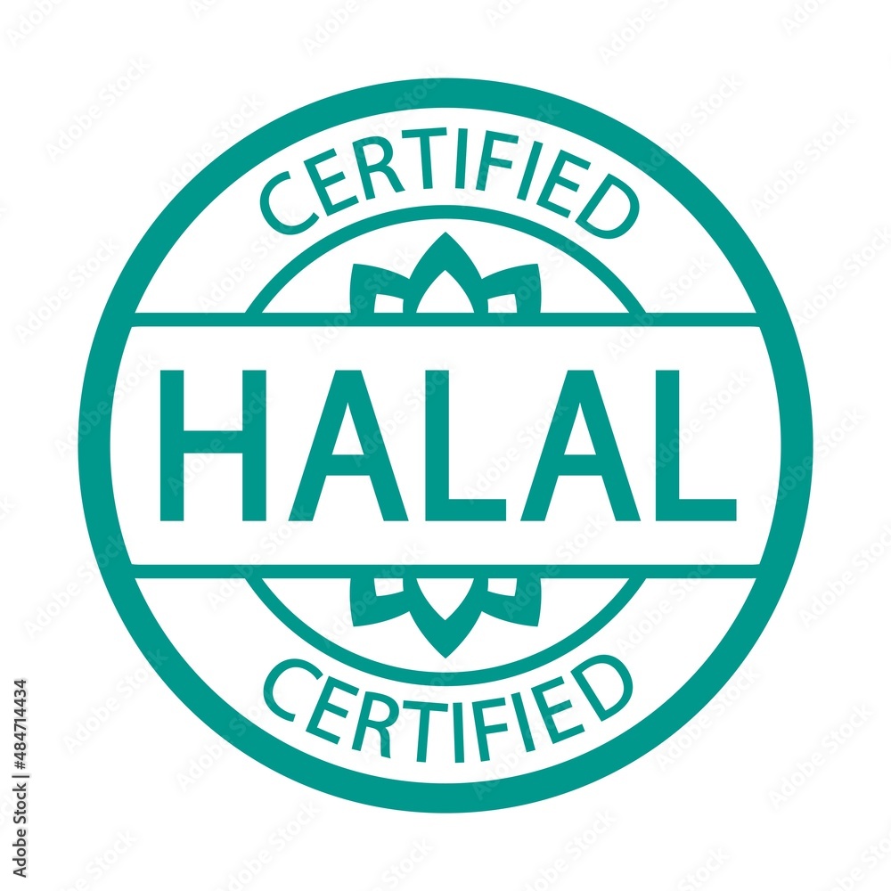 Halal food products label, badge or logo. Vector Halal sign certificate ...