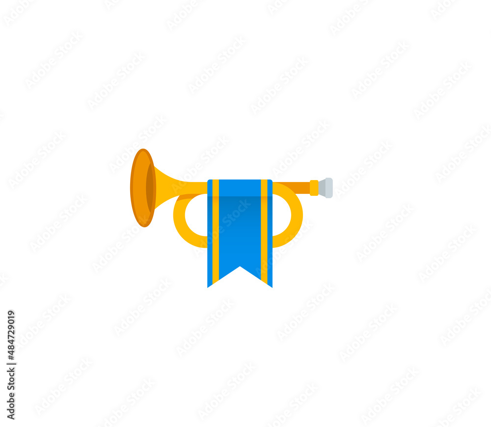 Trumpet with ribbon vector isolated icon. Emoji illustration. Trumpet ...