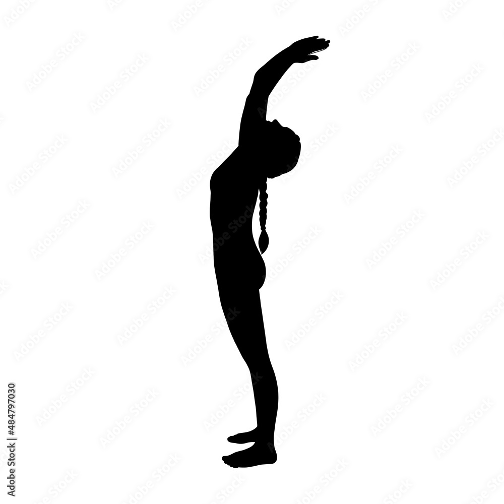 Sun salutating yogi woman silhouette. Hatha yoga back bend pose. Vector ...