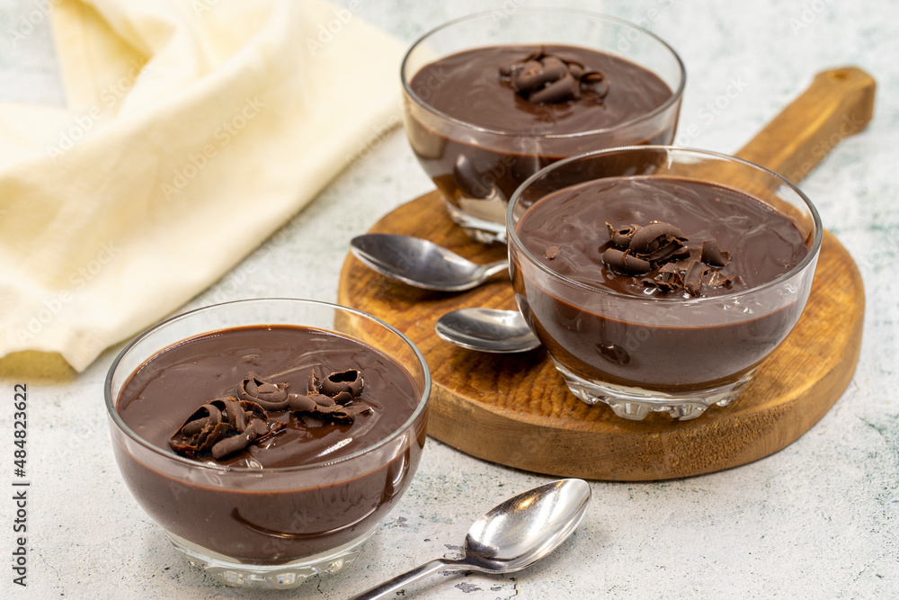 Supangle dessert on gray background. A chocolate pudding with a semi ...