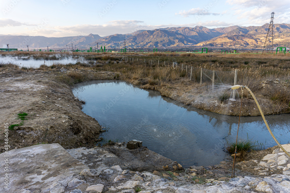 cenic views of thermal springs and mud bath in Sarayköy which contains ...