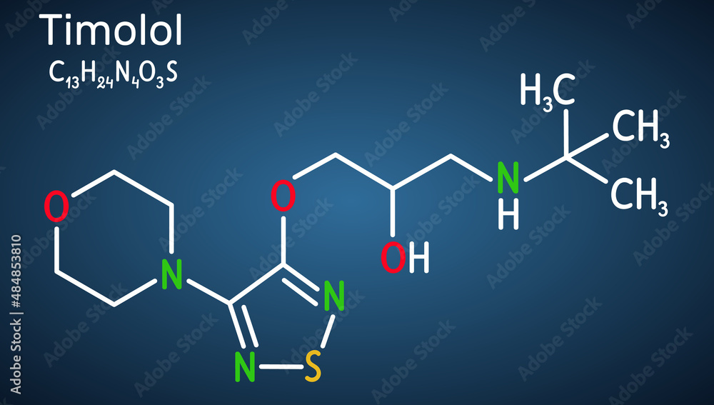 Timolol, molecule. It is non-selective beta blocker medication for ...
