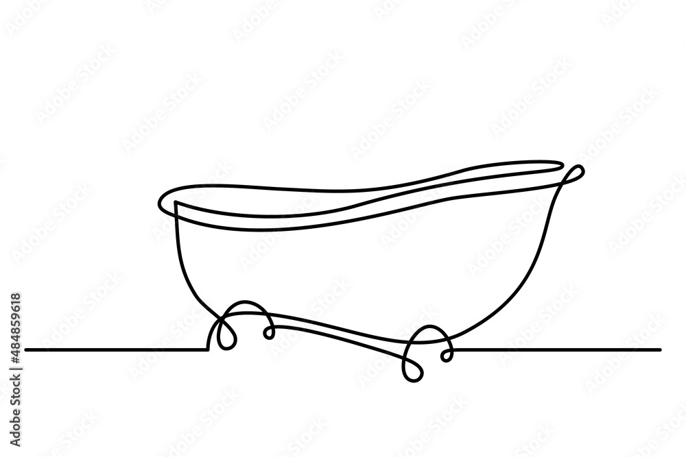 Bathtub in continuous line art drawing style. Clawfoot tub minimalist ...