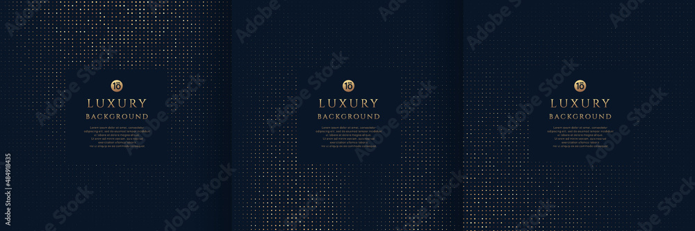 Vetor Set of glowing golden dots glitter overlapping on dark blue ...