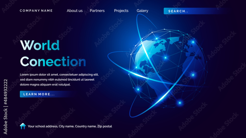 World connection landing page vector in dark background Stock Vector ...