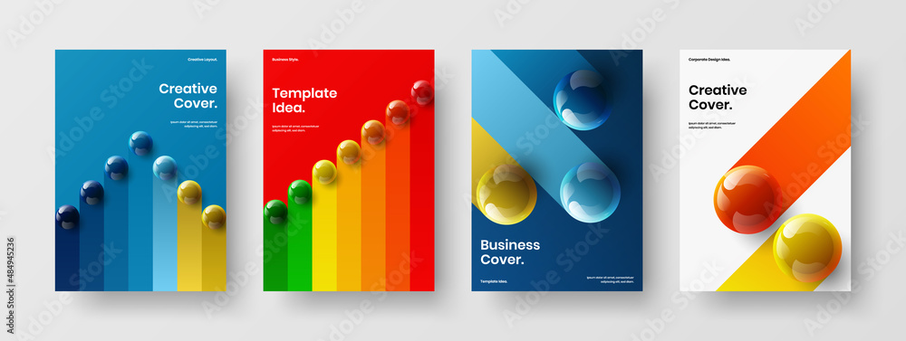 Minimalistic 3D spheres pamphlet template set. Original catalog cover ...