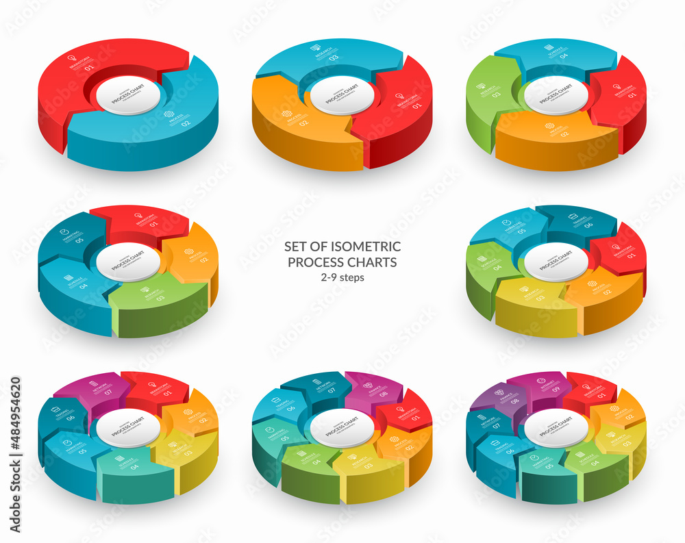Set of infographic isometric 3d process charts. Cycle diagrams with 2 ...