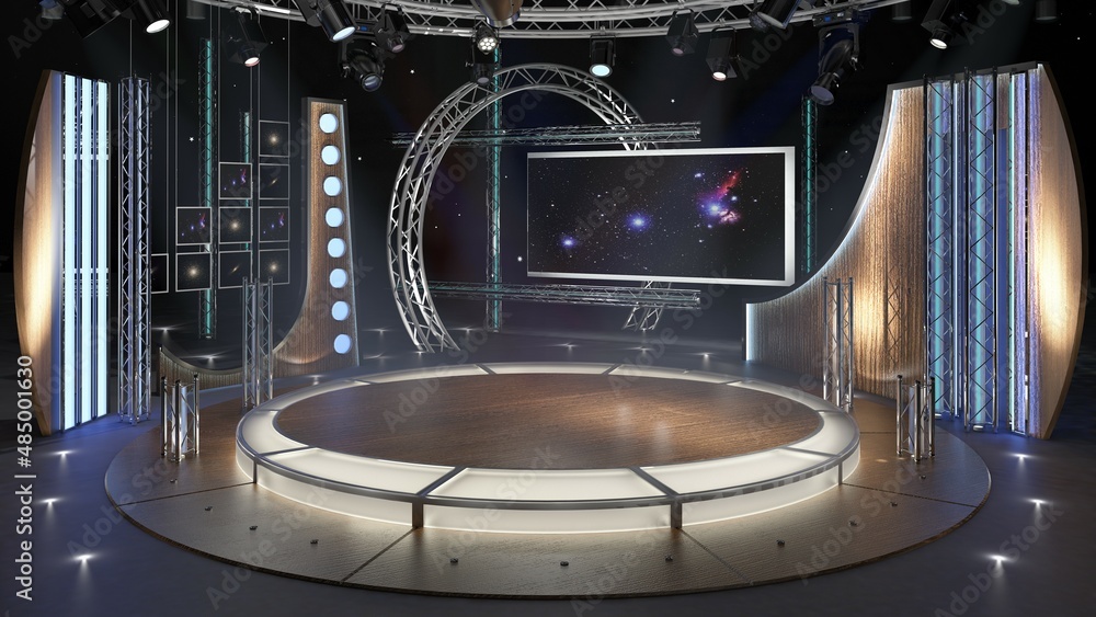 Virtual TV Studio Set. Green screen background. 3d Rendering Stock ...