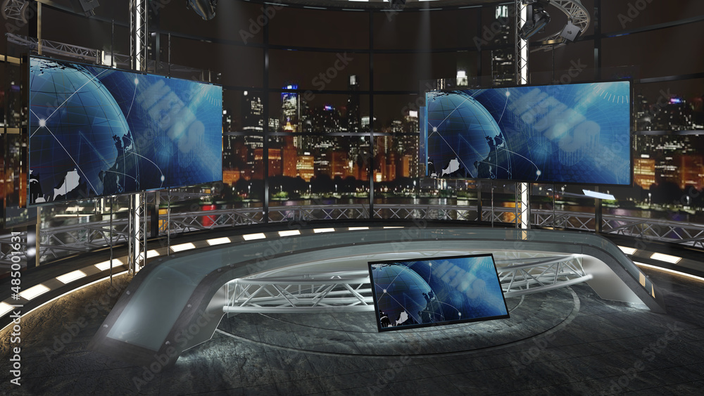 Virtual TV Studio Set. Green screen background. 3d Rendering Stock ...