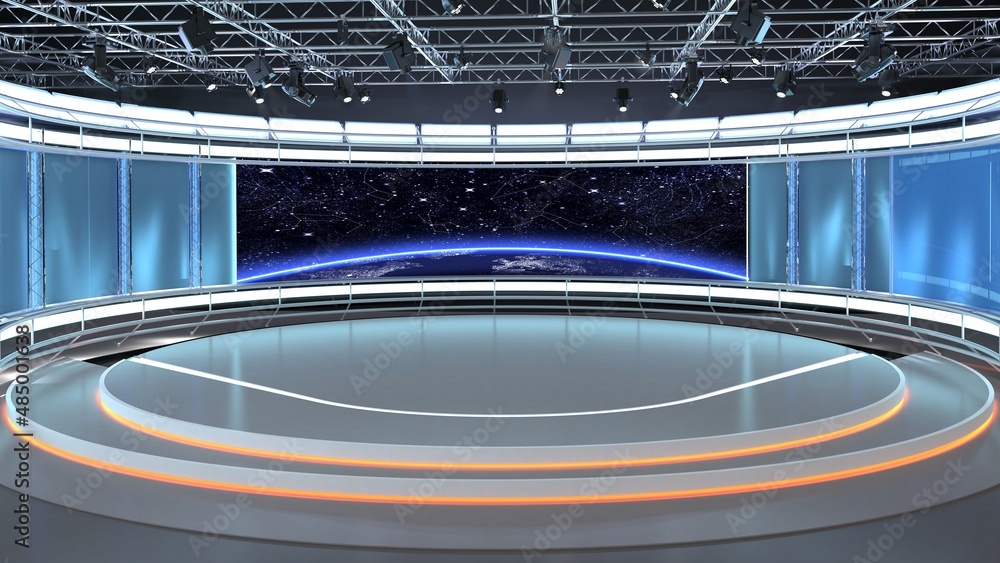 Virtual TV Studio Set. Green screen background. 3d Rendering Stock ...