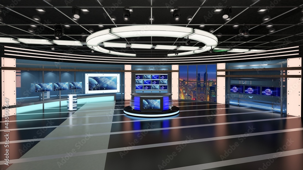 Virtual TV Studio Set. Green screen background. 3d Rendering Stock ...