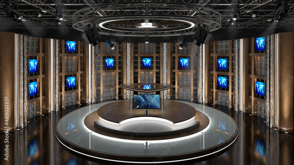 Virtual TV Studio Set. Green screen background. 3d Rendering Stock ...