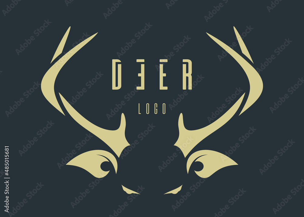 Deer logo concept design. Golden stylized deer head on a dark green ...