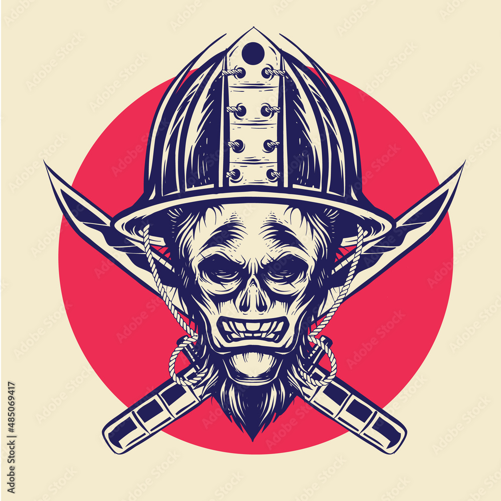 vector caracter skull samurai Stock Vector | Adobe Stock