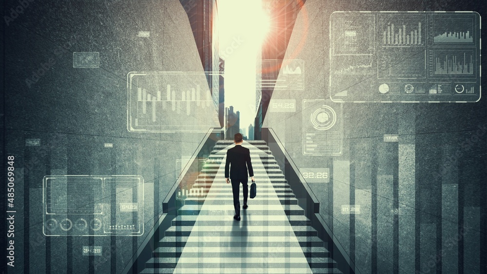 Business growth potential concept with virtual graphic of financial ...
