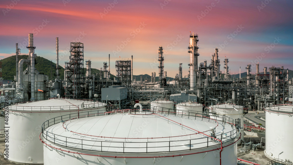 Oil refinery plant at industrial zone, Aerial view oil and gas business ...