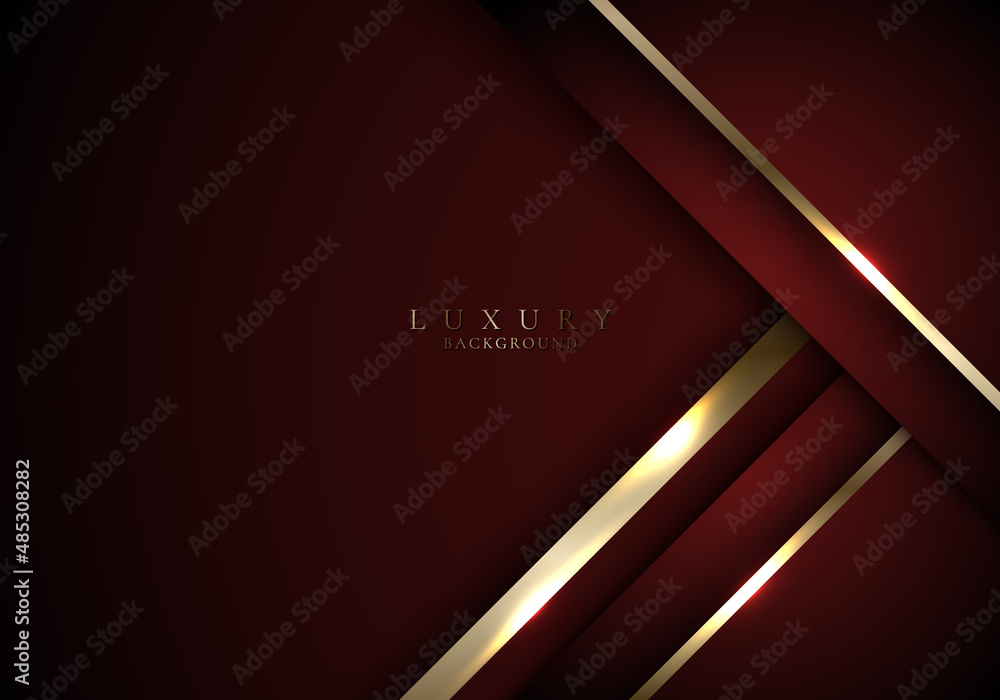 Abstract 3D red and golden stripes triangles shapes with shiny gold ...