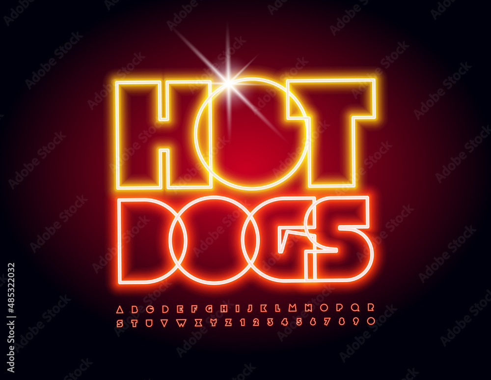 Vector de Stock Vector neon emblem Hot Dogs with Glowing bright Font ...