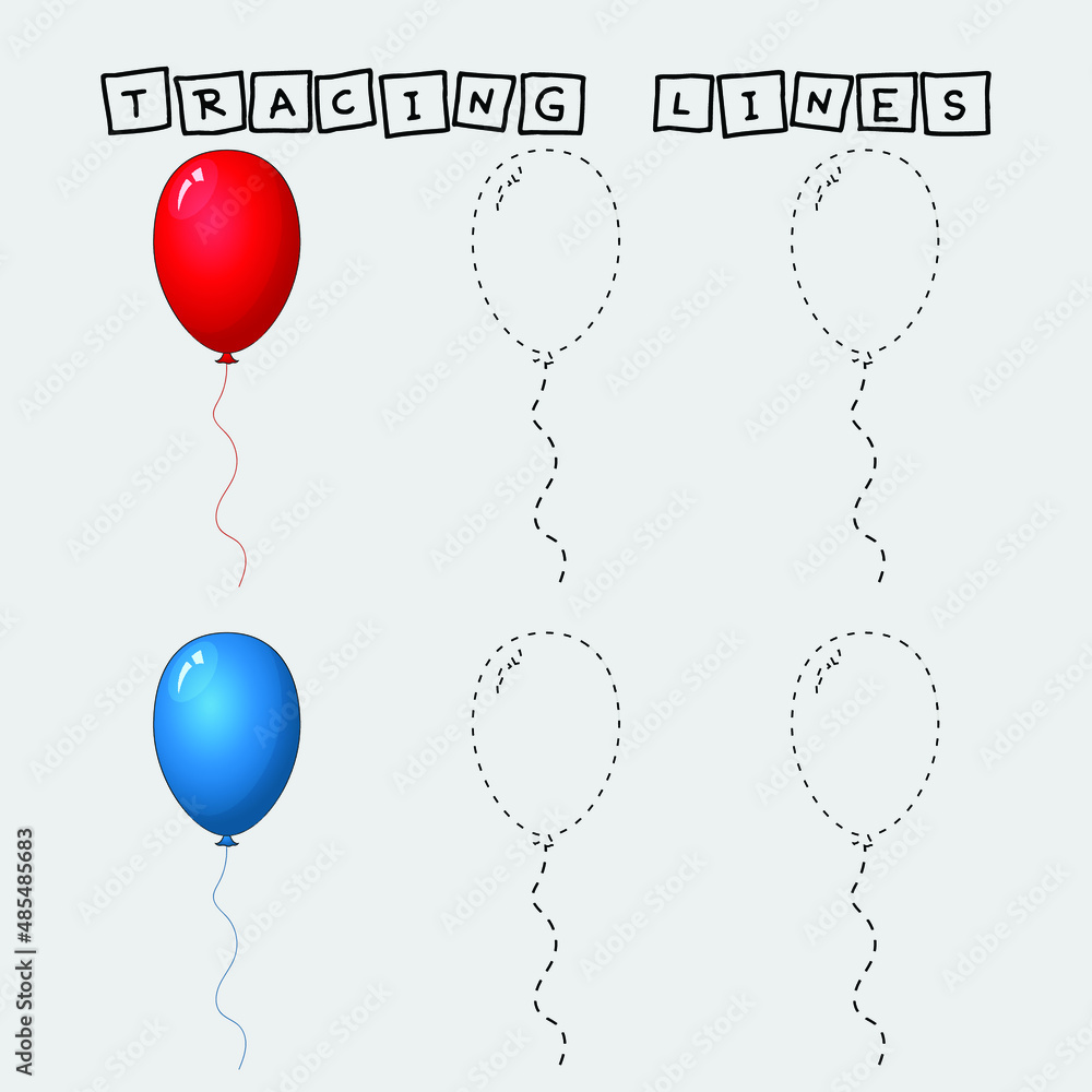 Tracing lines game with colorful balloons. Worksheet for preschool kids ...