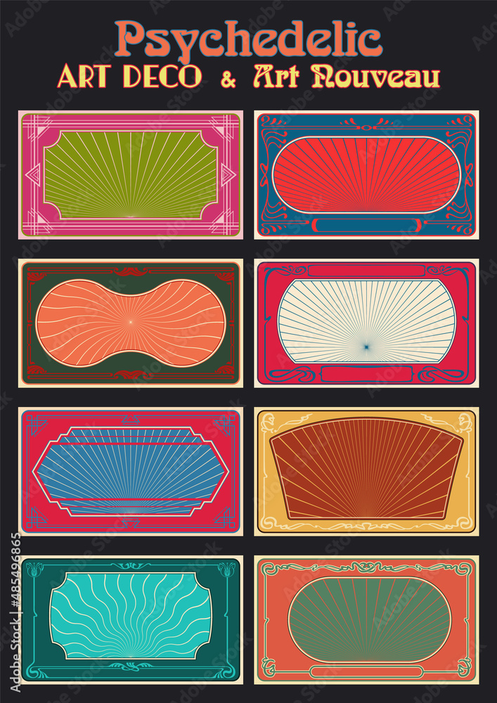 Psychedelic Art Deco and Art Nouveau Borders and Backgrounds, 1900s ...