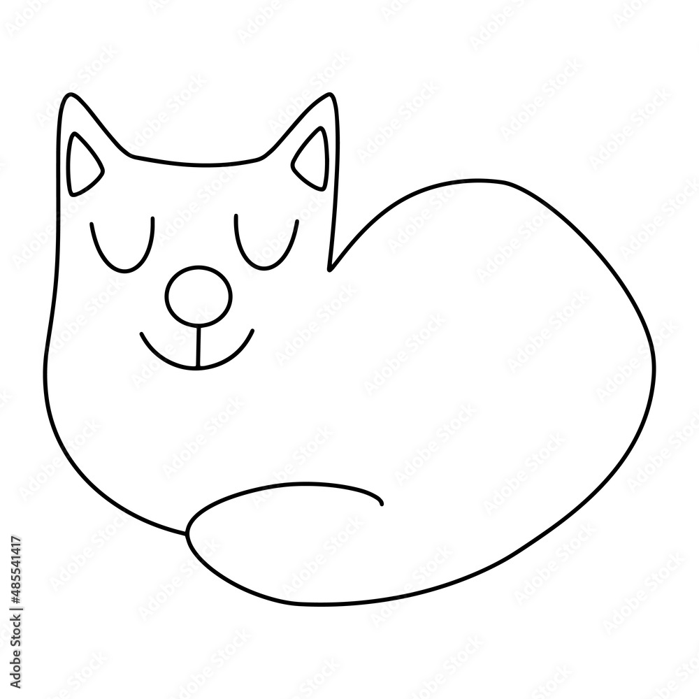 Happy little cat simple coloring page for kids vector illustration ...