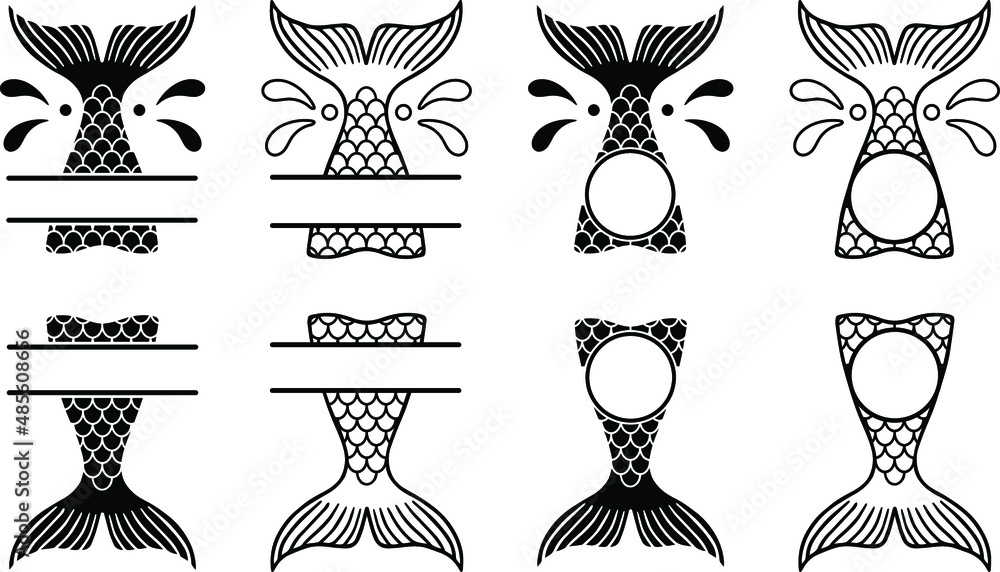 Mermaid Tail Split Template Label Clipart - Outline, Silhouette and ...