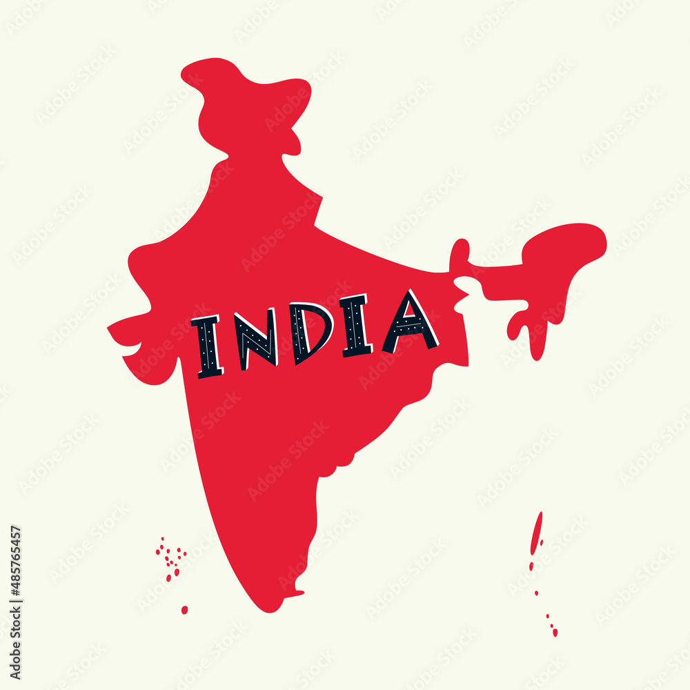 Vector hand drawn stylized map of India. Travel illustration. Republic ...