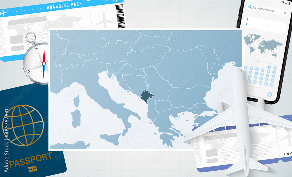 Journey to Montenegro, illustration with a map of Montenegro ...