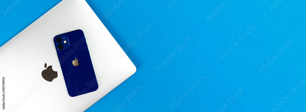 Apple Macbook Pro and modern Apple iPhone together. Banner, Apple ...