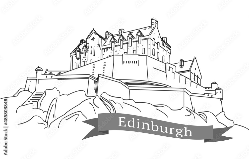 Hand drawing of Edinburgh Castle. Famous old Castle in Scotland, United ...