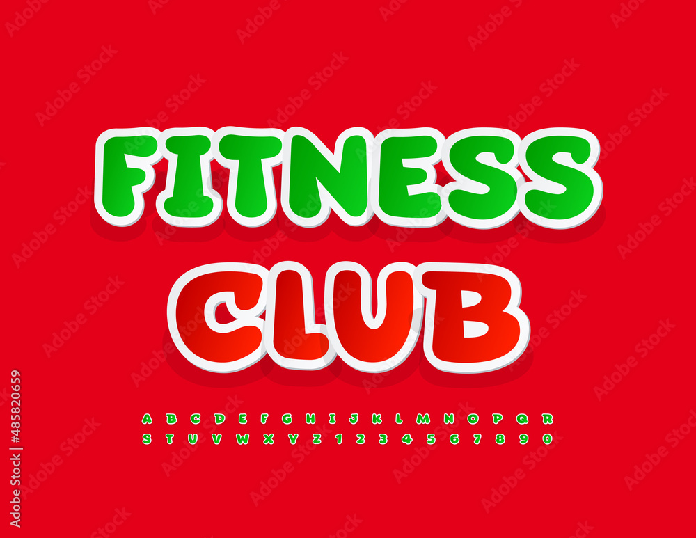 Vector creative banner Fitness Club with funny sticker Font. Green ...