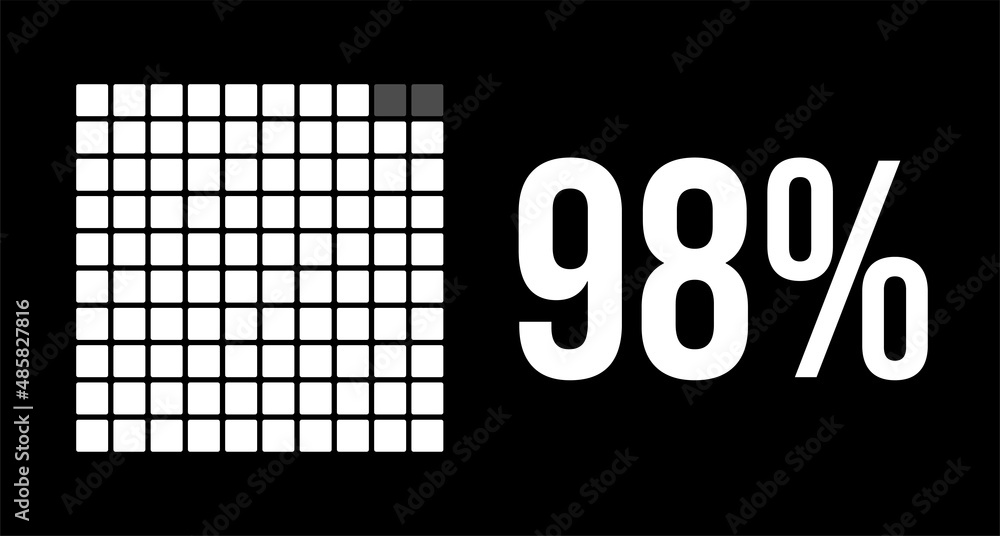 98 percent diagram, ninety-eight percentage vector infographic. Rounded ...