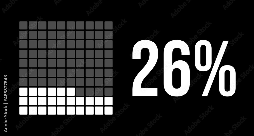 26 percent diagram, twenty-six percentage vector infographic. Rounded rectangles forming a ...