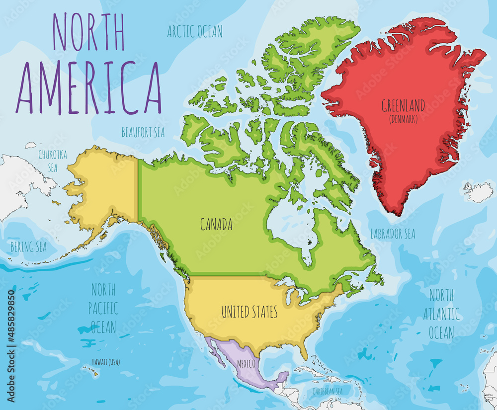 Political North America Map vector illustration with different colors ...