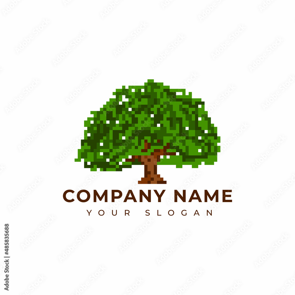 Pixel art Oak tree logo design Stock Vector | Adobe Stock