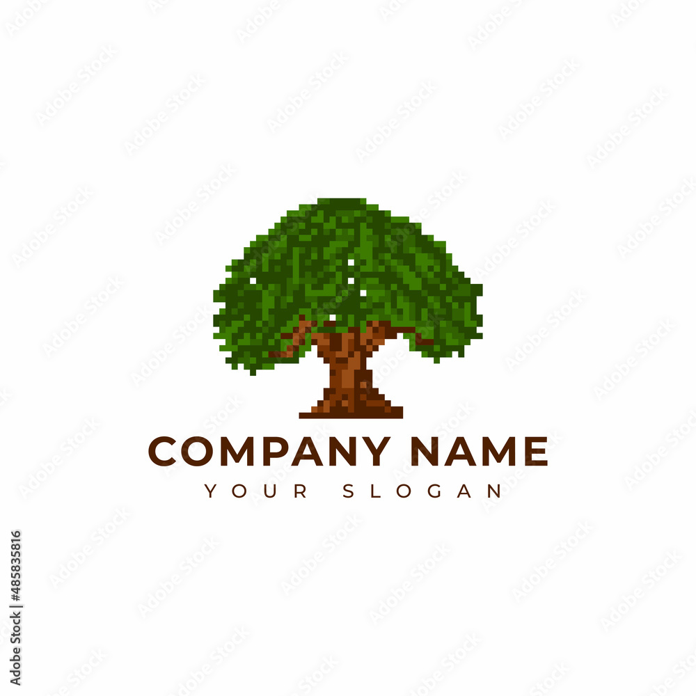 Pixel art Oak tree logo design Stock Vector | Adobe Stock