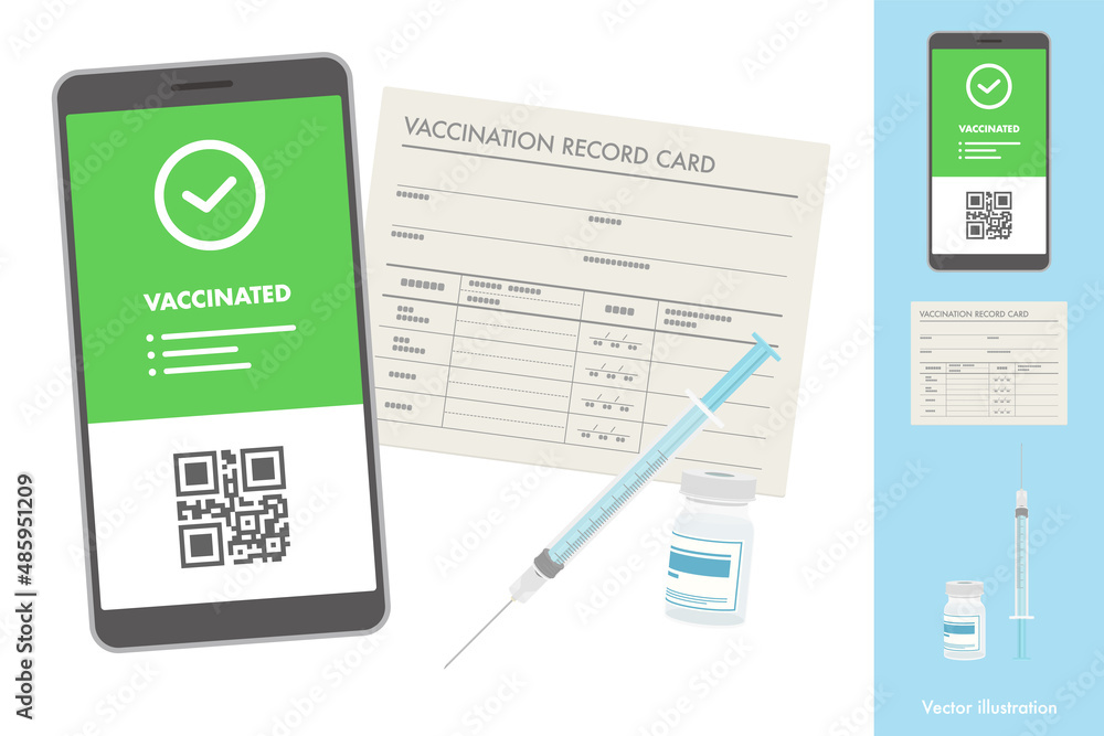 Vector illustration of health passport with QR code on smartphone ...
