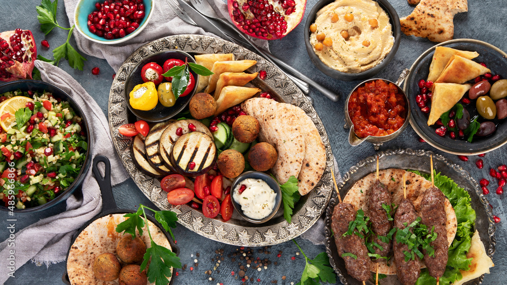 Arabic food assortment on dark background. の Stock フォト | Adobe Stock