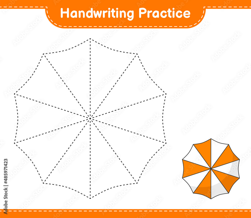 Handwriting practice. Tracing lines of Beach Umbrella. Educational ...