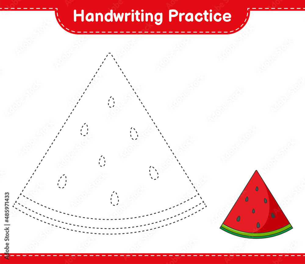 Handwriting practice. Tracing lines of Watermelon. Educational children ...