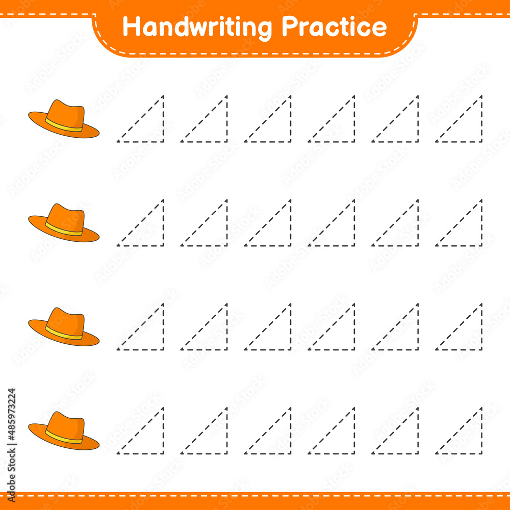 Handwriting practice. Tracing lines of Summer Hat. Educational children ...