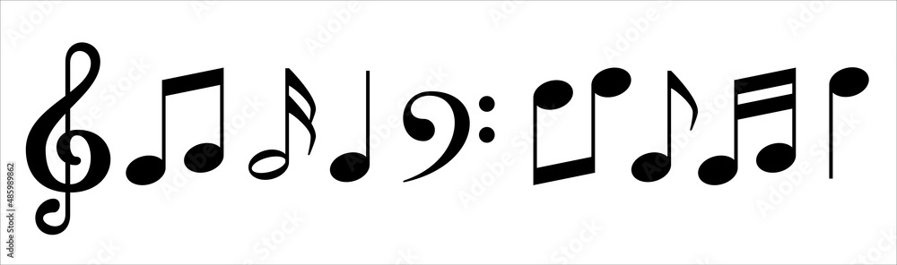 Music note icon set. Treble clef music notes key icons set. Musics ...
