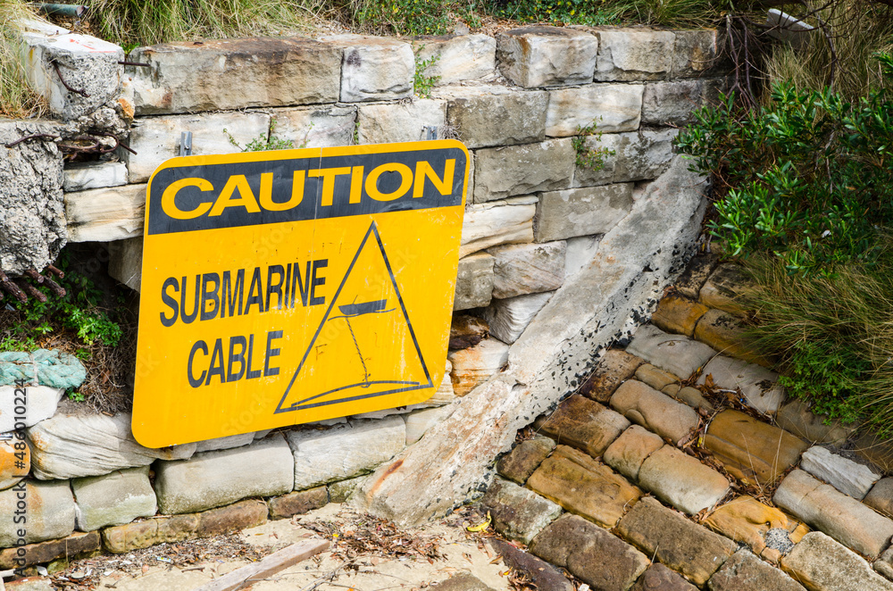 Yellow Submarine cable caution sign. Stock Photo | Adobe Stock