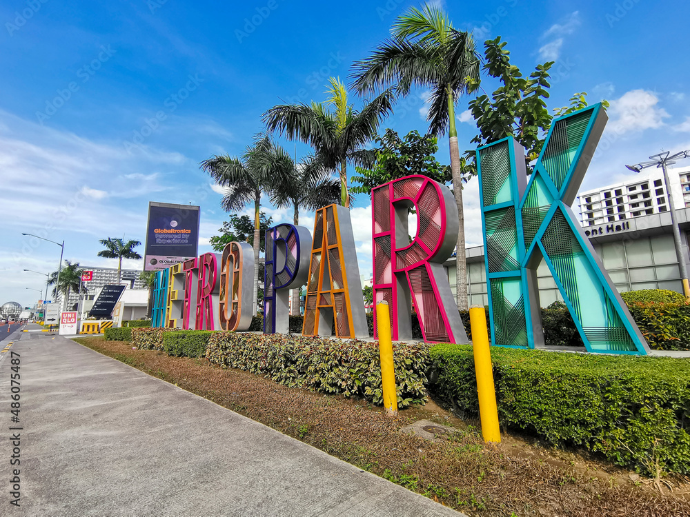 Pasay, Metro Manila, Philippines - Feb 2022: The Metro Park signage as ...