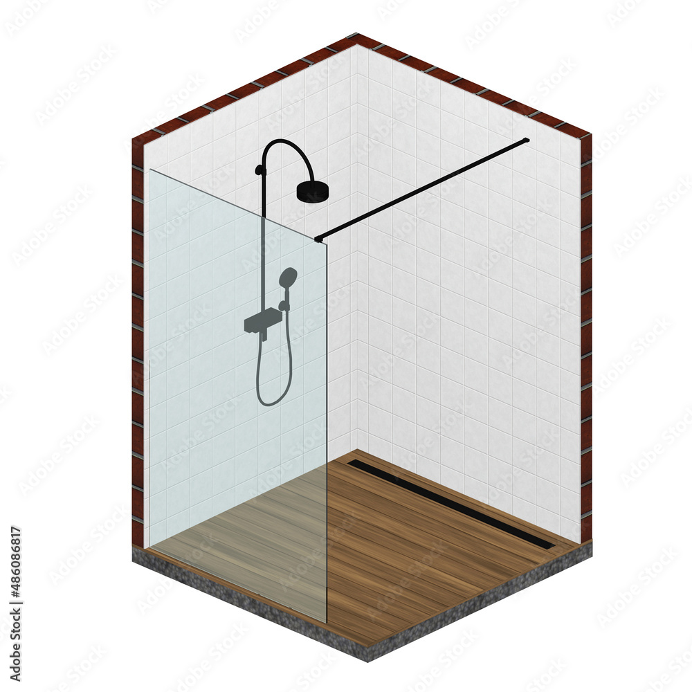 Schematic representation of a shower cabin. 3D shower screen. Shower ...