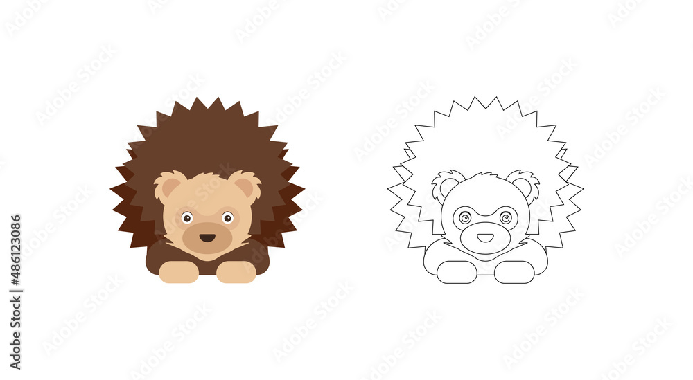 Kids activity coloring book page. Hedgehog. Colorless and color samples ...