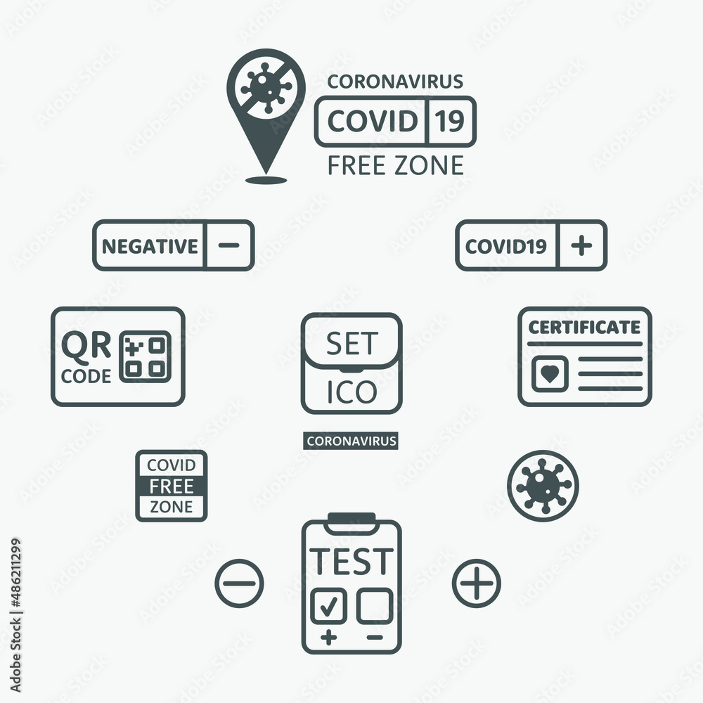 Covid-19 icons set. Medical blood test covid 19. qr code about the ...